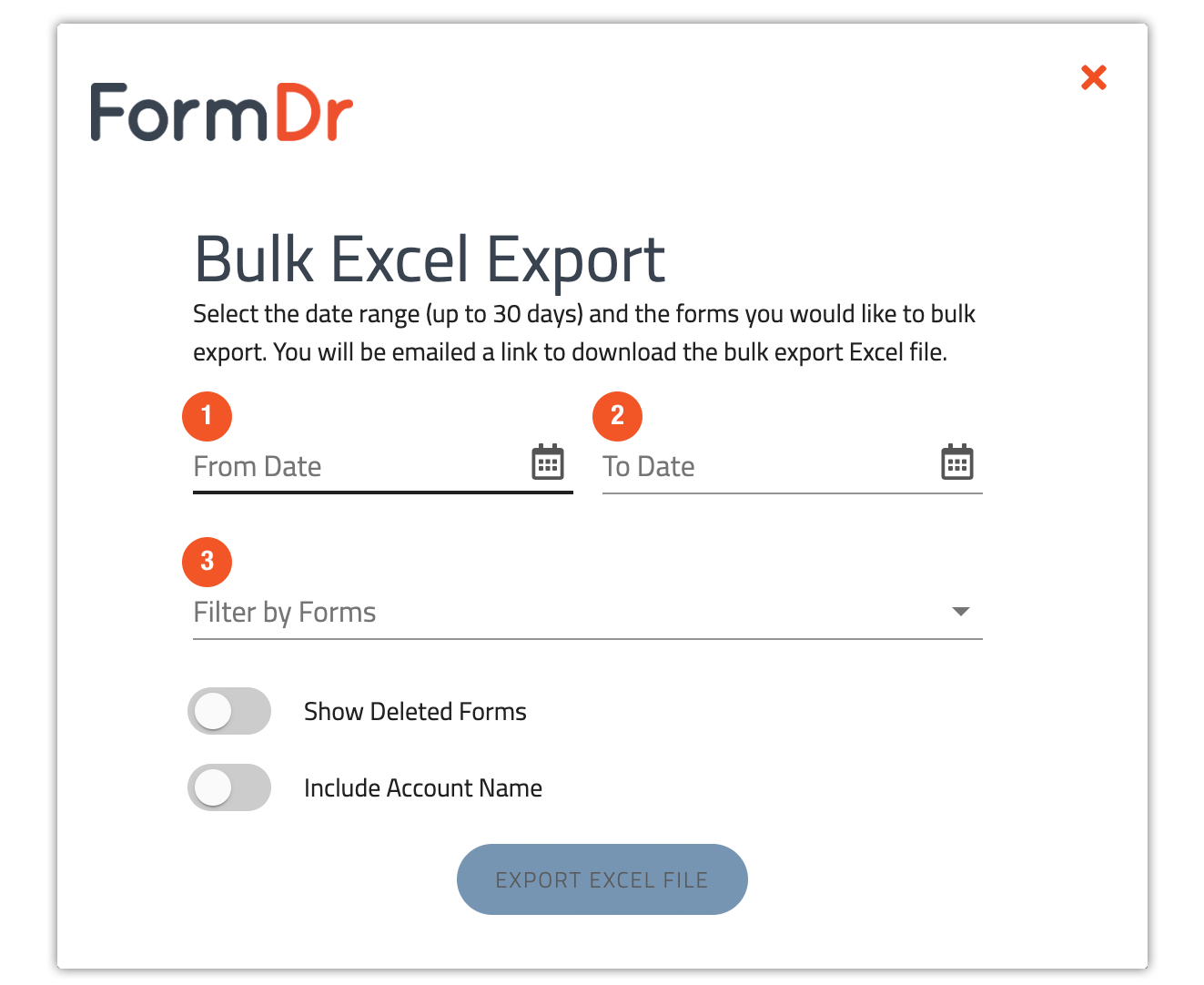 Bulk Excel Export – FormDr Product Guide