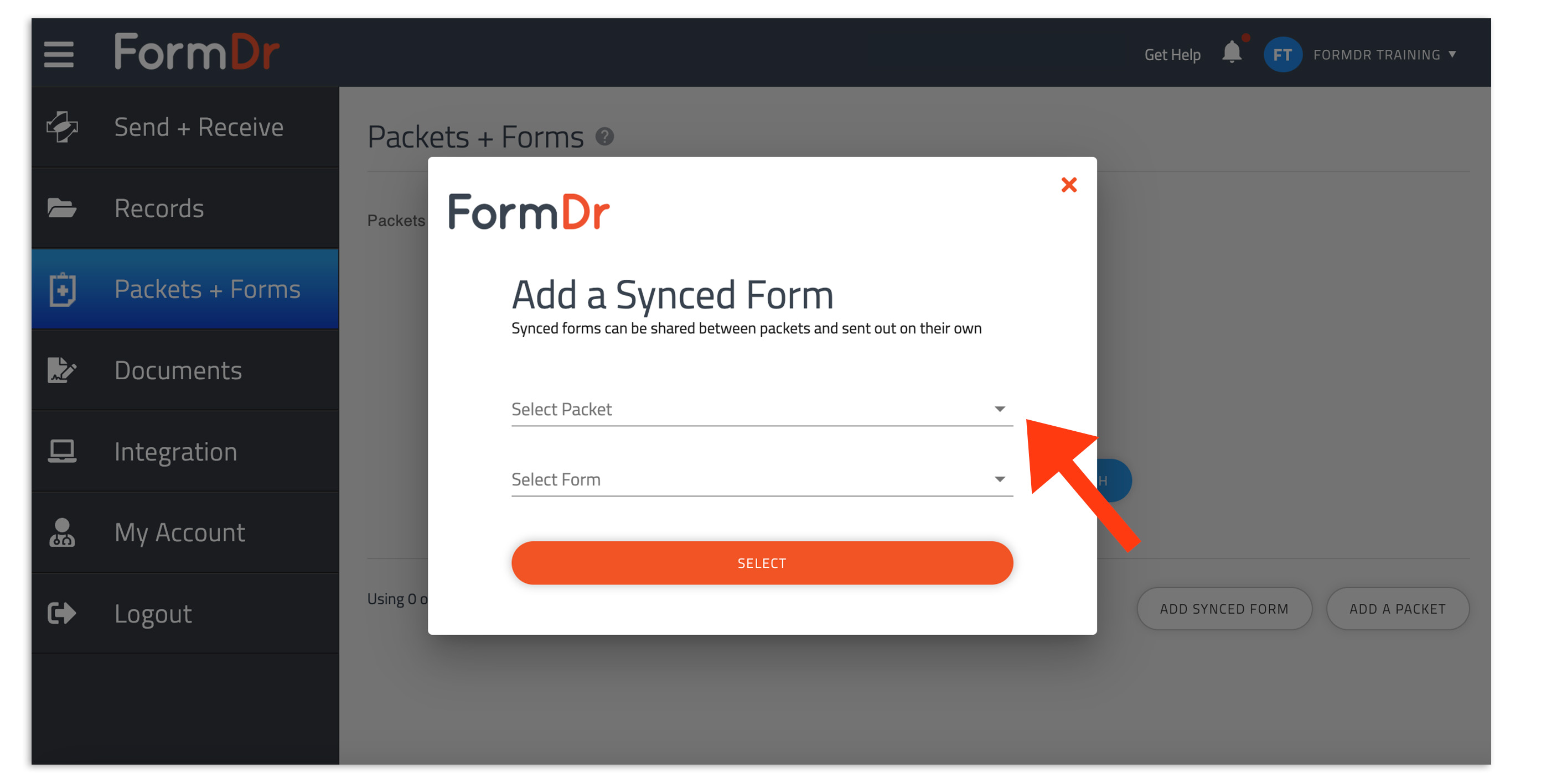 Creating a Synced Form (Select From a Packet) – FormDr Product Guide