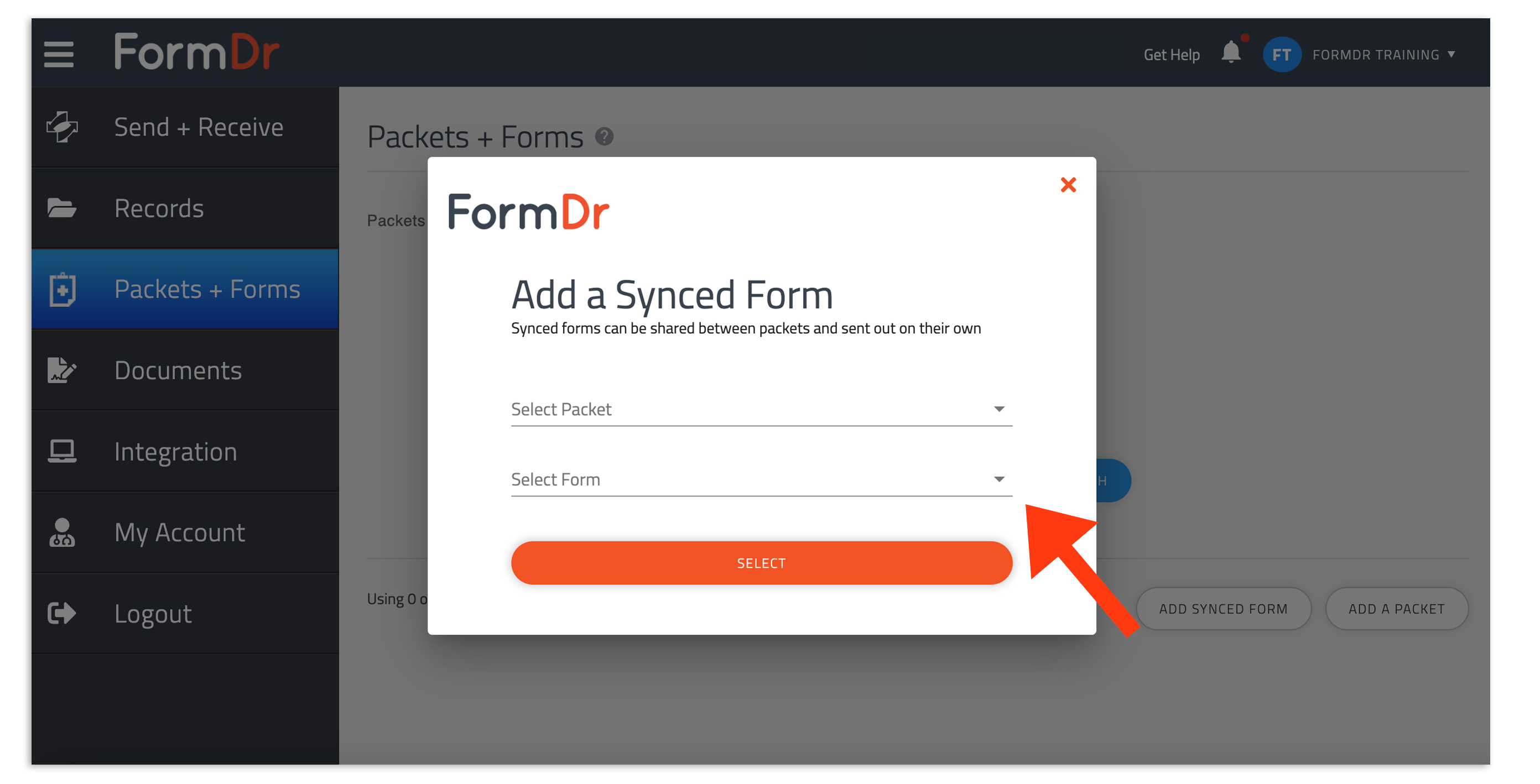Creating a Synced Form (Select From a Packet) – FormDr Product Guide