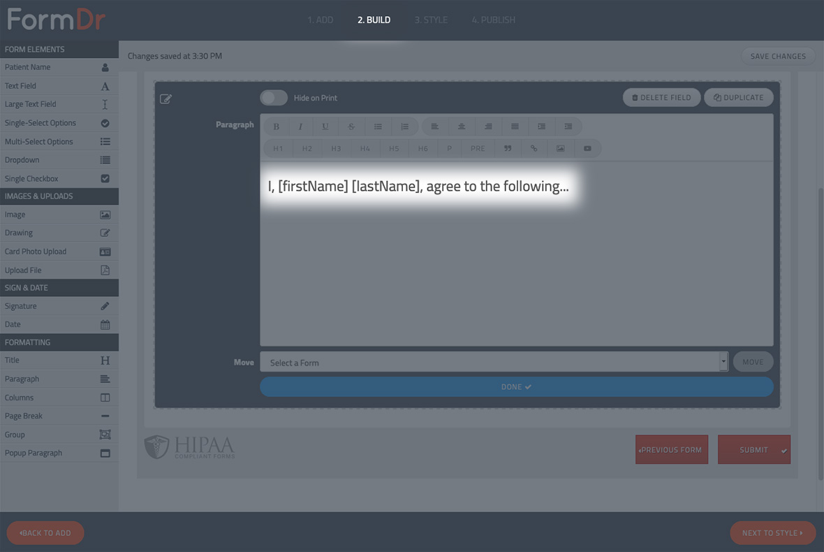 Autocomplete In A Paragraph – FormDr Product Guide