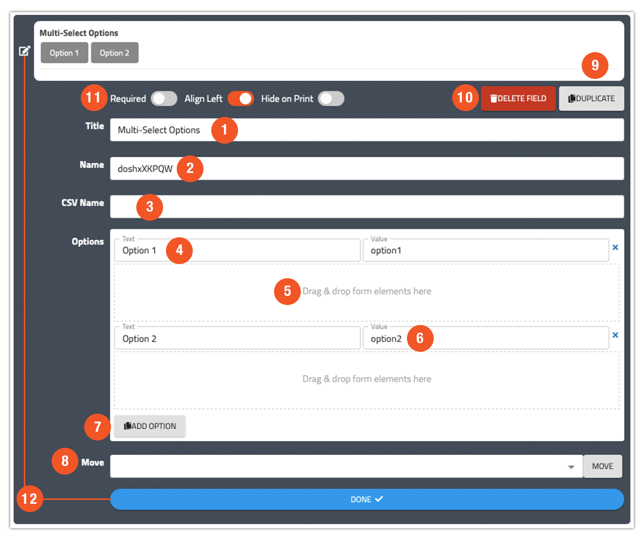 Multi Select Options FormDr Product Guide